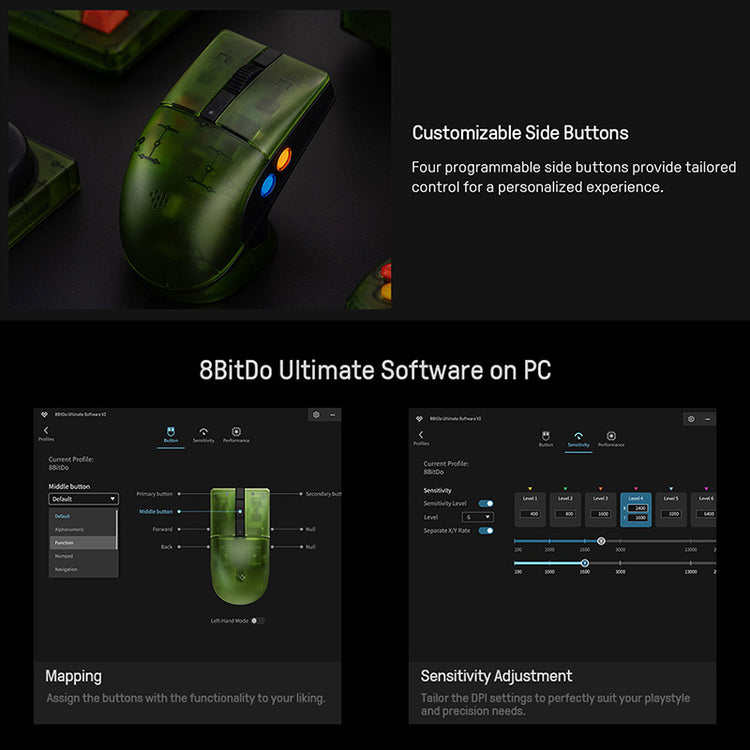 8BitDo Retro R8 Tri-mode Gaming Mouse Xbox Edition with Programmable ...