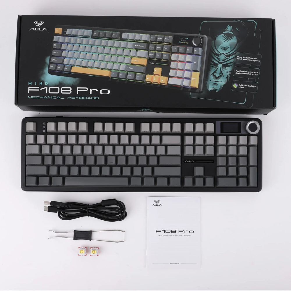 AULA F108 Pro Tri-mode LCD Display Mechanical Keyboard - WhatGeek