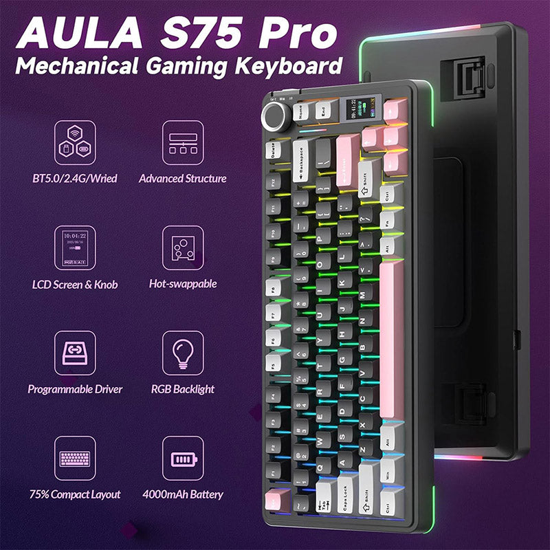AULA S75 PRO Tri-mode Wireless Mechanical Keyboard with LCD Screen ...