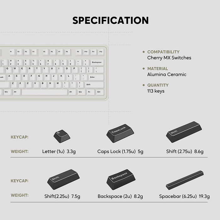Cerakey Full Set V2 Alumina Ceramics Keycap Set Cherry Profile 113 Keys ...