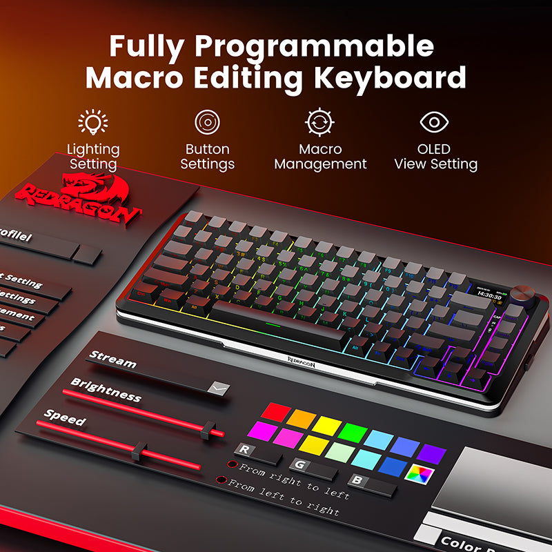 Redragon K708 Pro Tri-Mode Mechanical Keyboard with Screen - WhatGeek