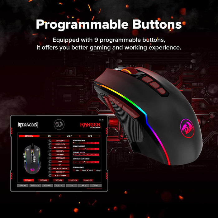 Redragon M910-KS RANGER LITE RGB Dual Modes Gaming Mouse - WhatGeek