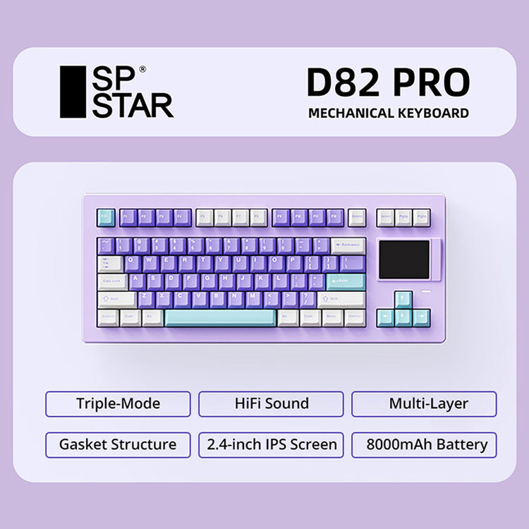 SP-STAR D82 PRO HiFi Mechanical Keyboard 2.4-inch Customizable IPS ...