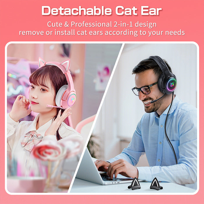 ONIKUMA K9 Cat Ear Gaming Headset 7.1 Surround Sound with RGB LED Light ...